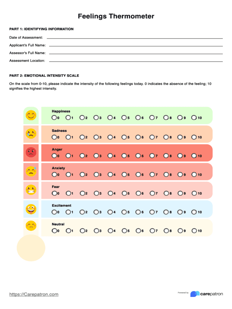 Feelings Thermometer Assessment Form - Blank Fillable Template | Fill ...