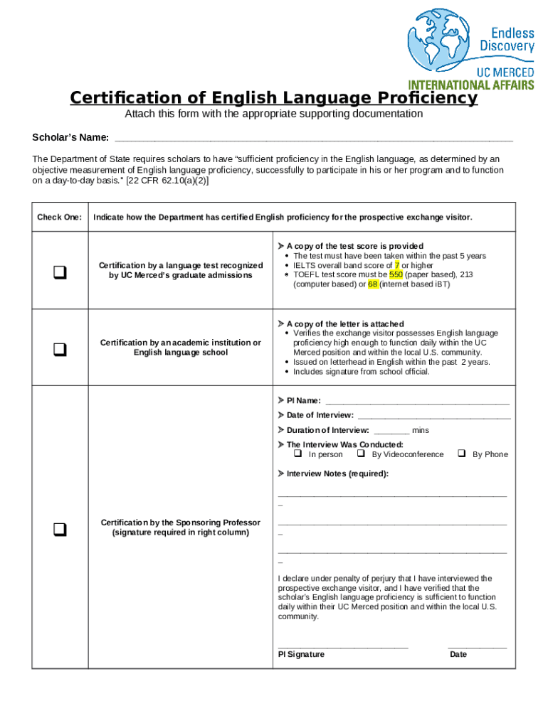 Certification of English Language Proficiency Attach this ... - iss ...