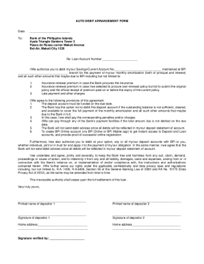Fillable Online AUTO DEBIT ARRANGEMENT FORM Date Fax Email Print - pdfFiller