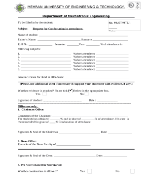 Attendance condonation 19MTE onwards Doc Template | pdfFiller