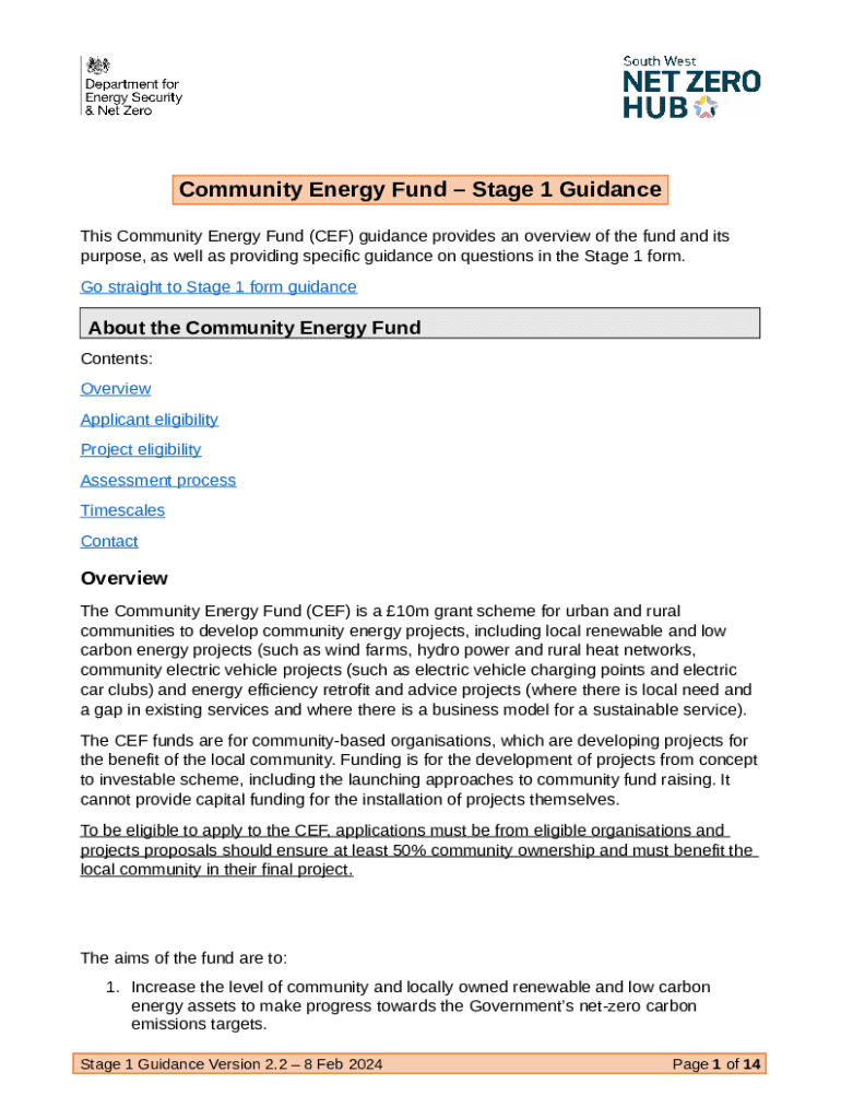 Community Energy Fund - Stage 1 Guidance Doc Template | pdfFiller