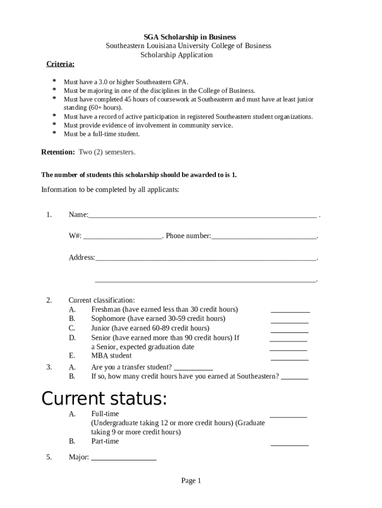 The SGA Endowed Scholarship in Business Doc Template | pdfFiller