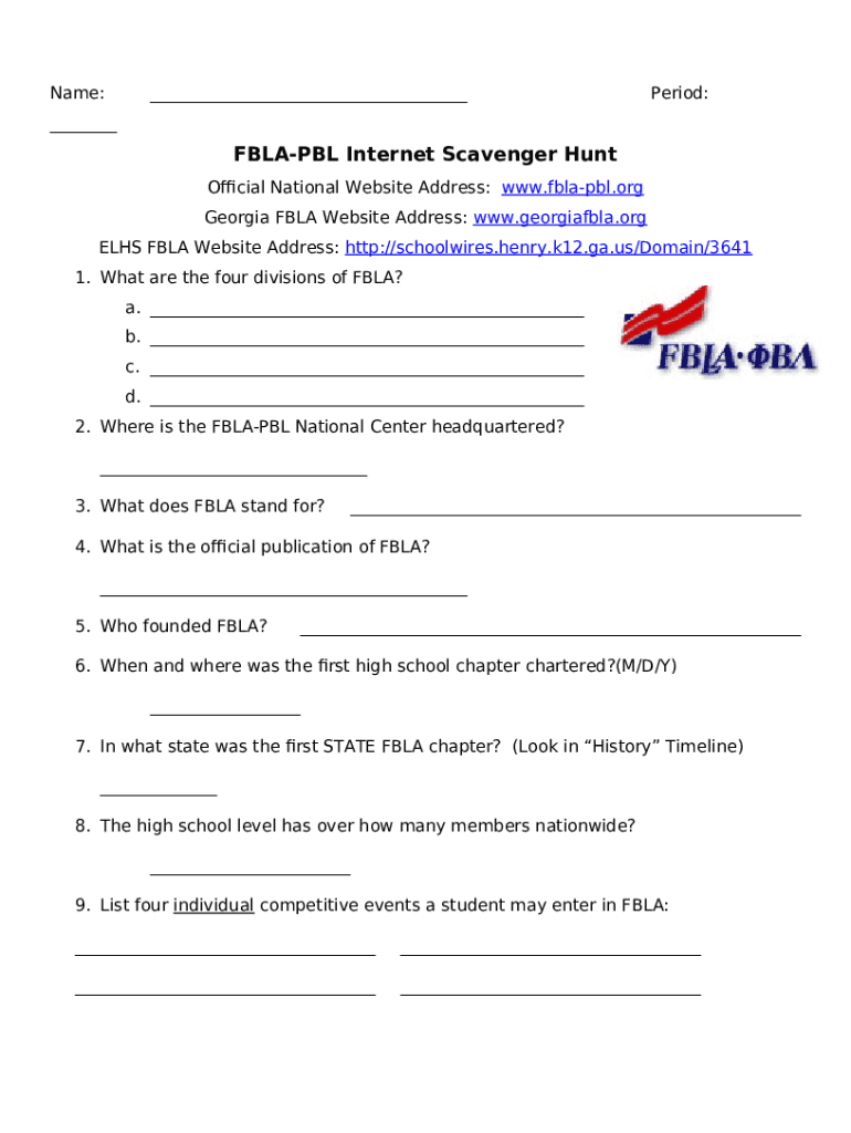 FBLA Scavenger Hunt-Answers.docx - Name: Period Doc Template | pdfFiller
