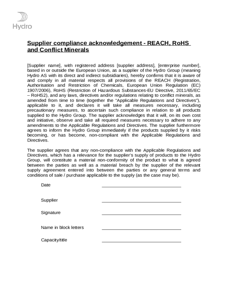 Managing & Qualifying Your Suppliers On REACH RoHS Doc Template | pdfFiller