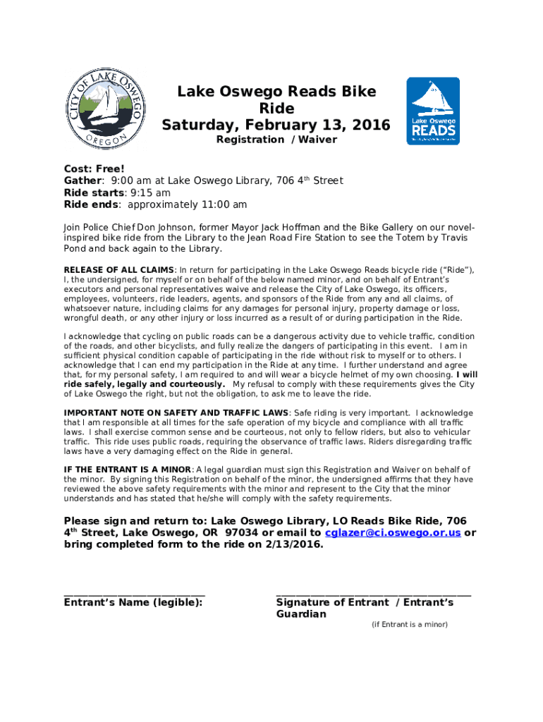 Registration for Bike Ride - City of Lake Oswego Doc Template | pdfFiller