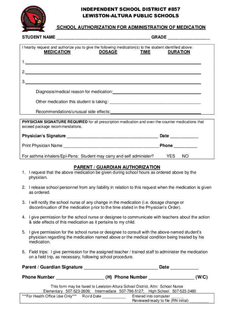 Fillable Online SCHOOL MEDICATION PHYSICIAN ORDER AND PARENT ...