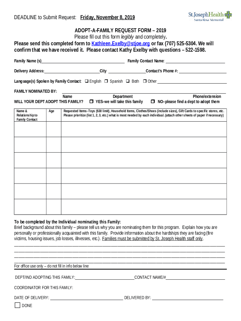 Adopt A Family - Family Intake Doc Template | pdfFiller