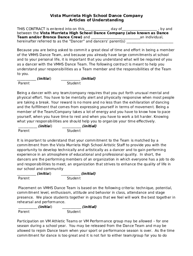 Vista Murrieta High School Dance Team Doc Template Doc Template | pdfFiller