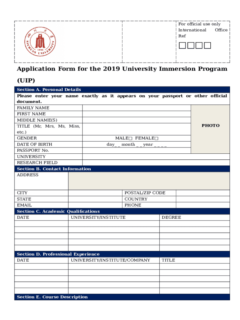 Application for the 2019 University Immersion ... Doc Template | pdfFiller