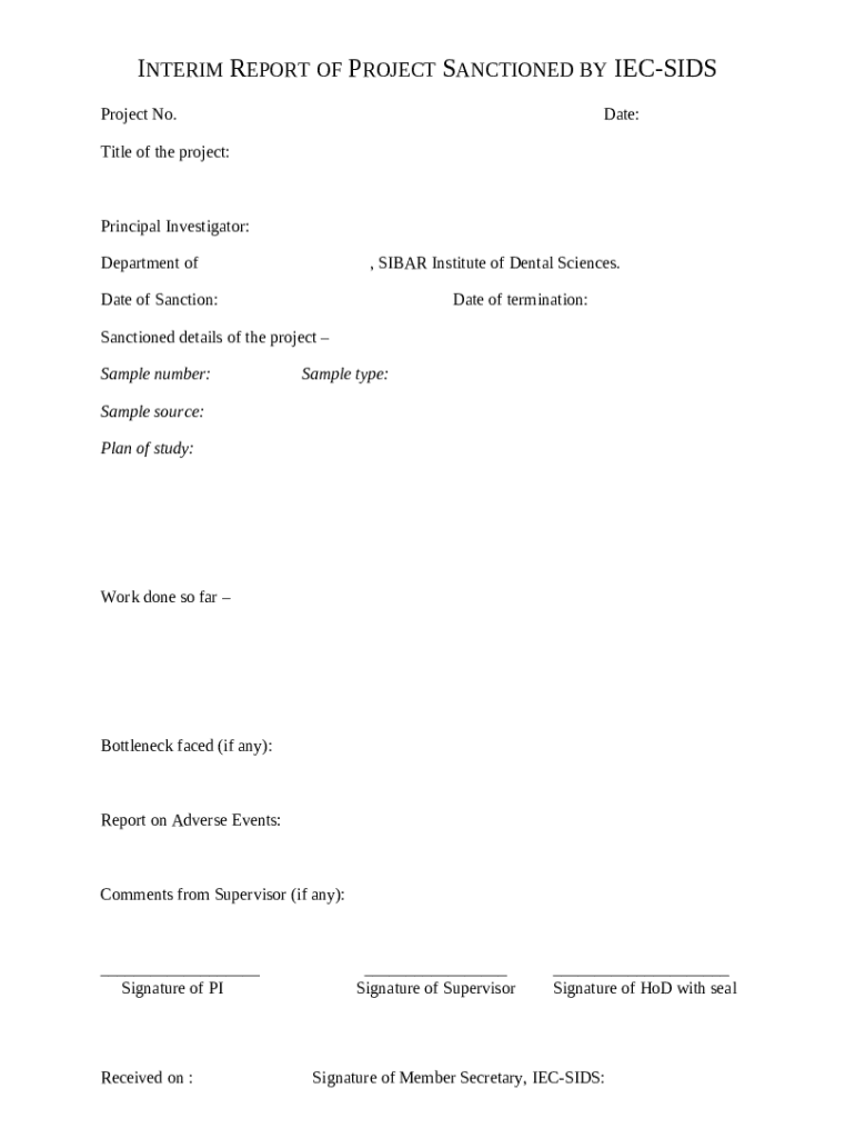iec interim report - Sibar Institute of Dental Sciences Doc Template | pdfFiller