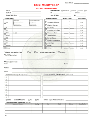 Fillable Online Student Summary Sheet Fax Email Print - pdfFiller