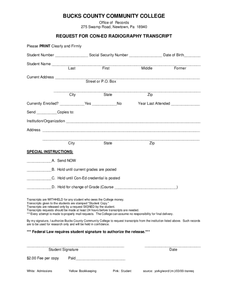 Fillable Online request for con-ed radiography transcript Fax Email ...