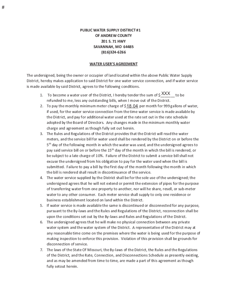 Fillable Online Water Users Agreement.pdf Fax Email Print - pdfFiller
