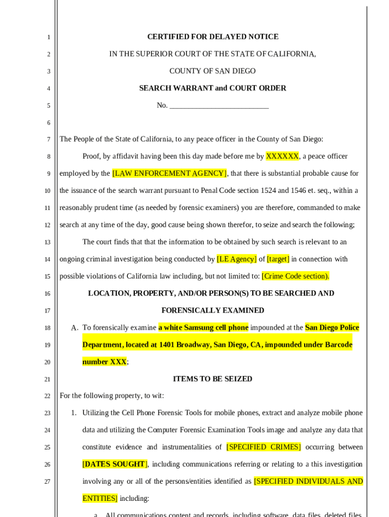 CERTIFIED FOR DELAYED NOTICE Doc Template | pdfFiller