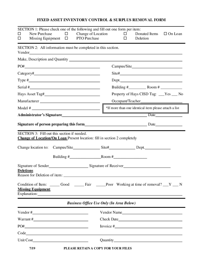 Fillable Online Fixed Asset Accounting Inventory Form Fax Email Print - pdfFiller