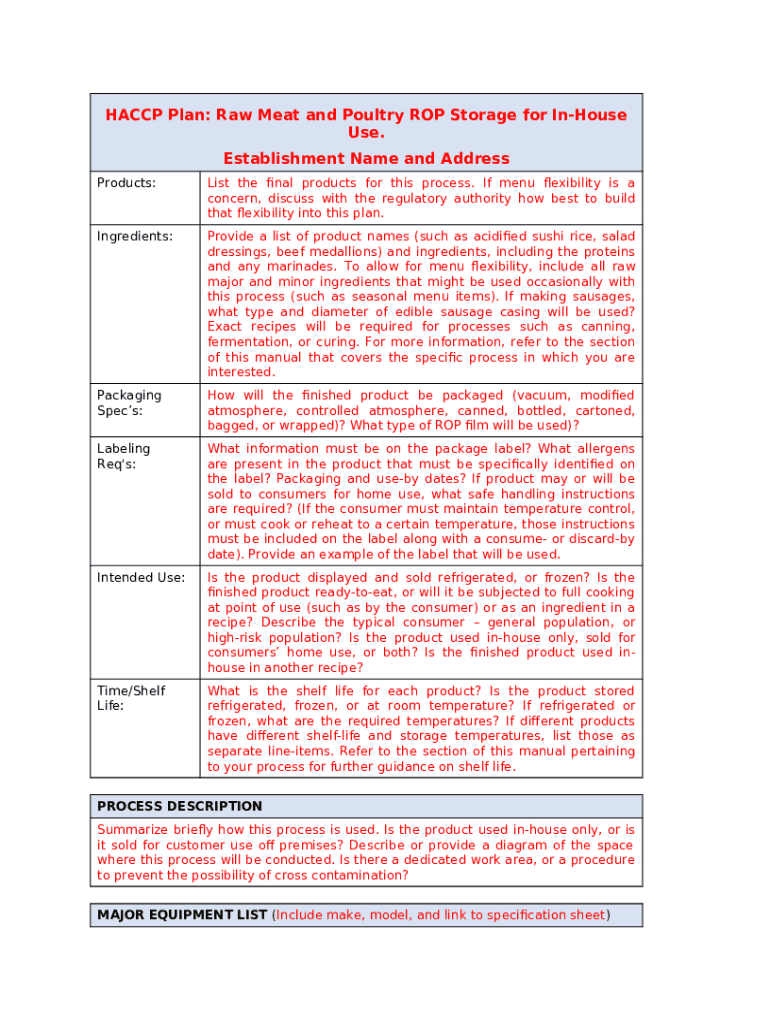 HACCP-ROP-Raw-Meat-Poultry-In-House-Use Doc Template | pdfFiller