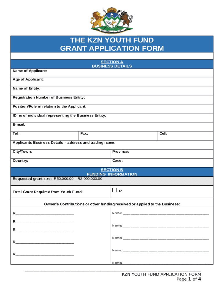 the kzn youth fund grant application Doc Template | pdfFiller