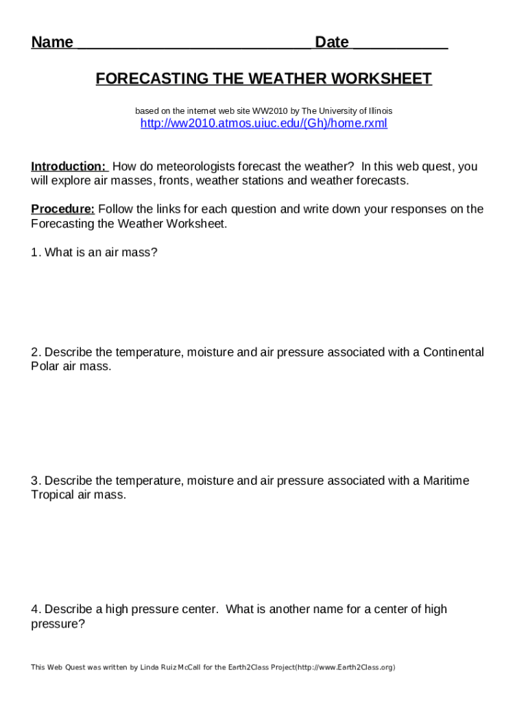 Forecasting the Weather Web Quest Doc Template | pdfFiller