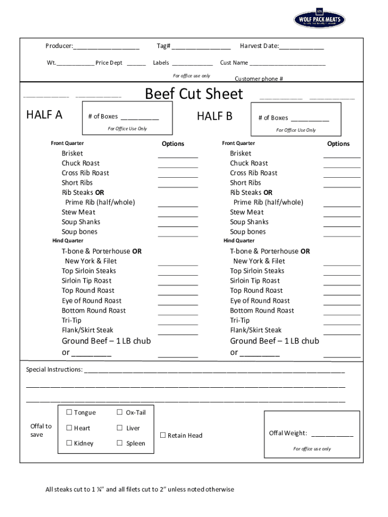 Fillable Online Beef Cutting Instructions (PDF) Fax Email Print - pdfFiller