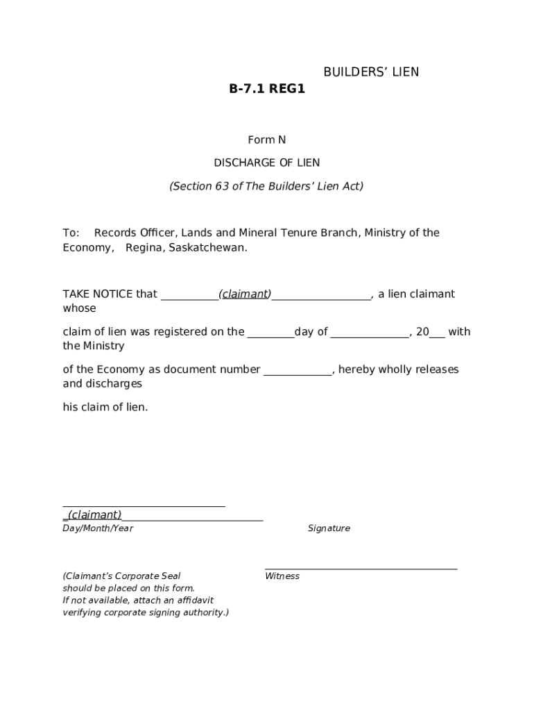 N DISCHARGE OF LIEN (Section 63 of The Builders ... Doc Template ...