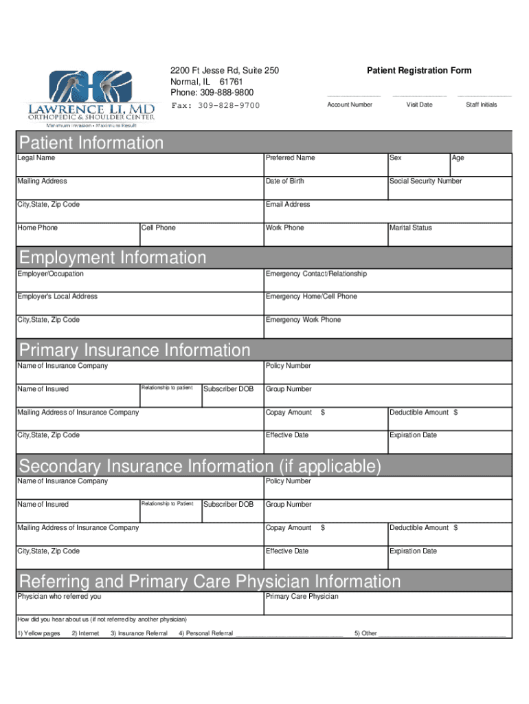 Fillable Online Orthopedic & Shoulder Center: Lawrence Li, MD Fax Email ...