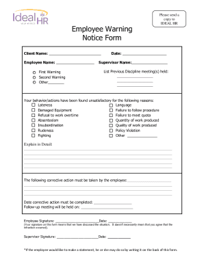 Fillable Online Employee Warning Notice Form, Employee Write-Up Form ...