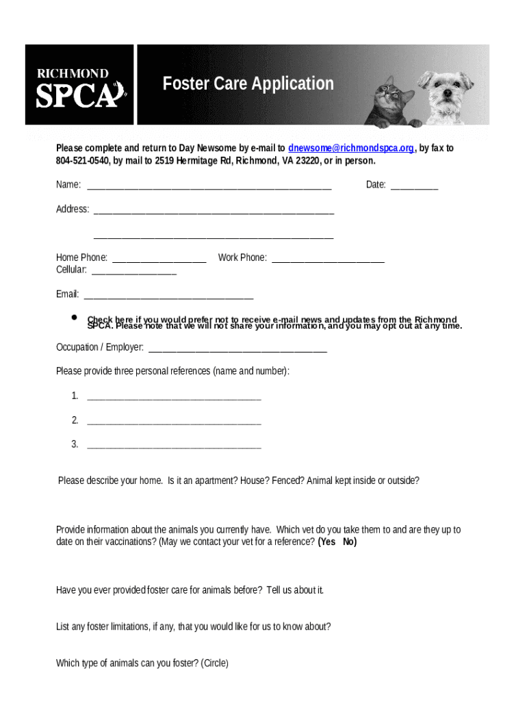 Behavior Questionnaire for Dogs in Foster Care Doc Template | pdfFiller