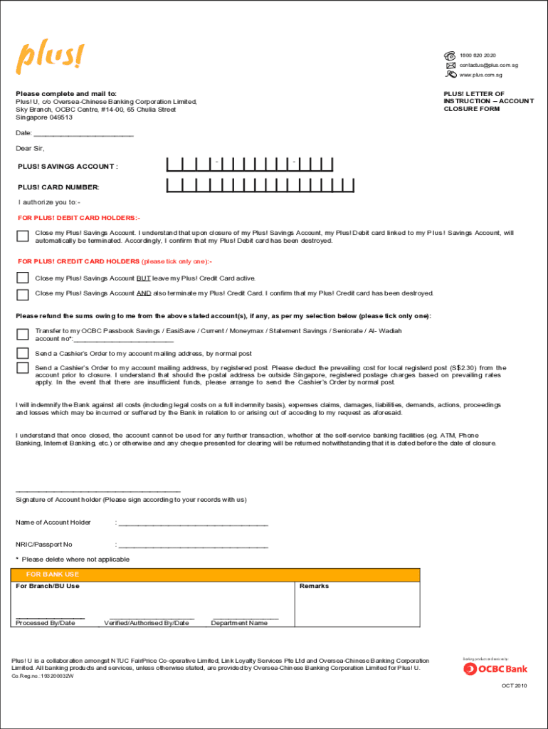 Fillable Online Ocbc Bank Corporate Account Closure Form. Letter ...