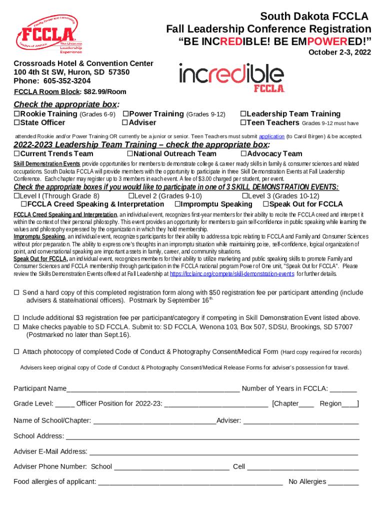 SD FCCLA Leadership Weekend Doc Template | pdfFiller