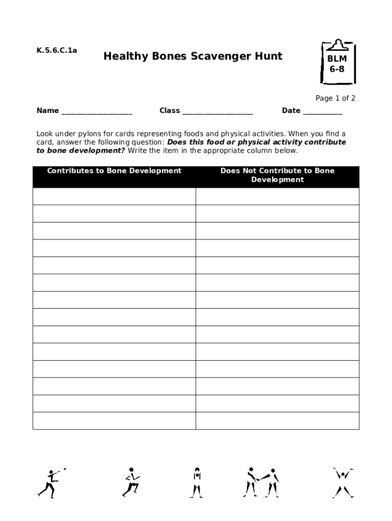 Healthy Bones Scavenger Hunt Doc Template | pdfFiller