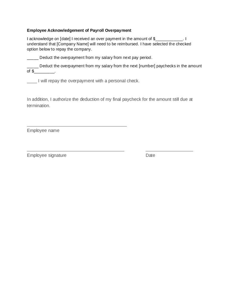 HR of the Week: Payroll Overpayment ... Doc Template | pdfFiller