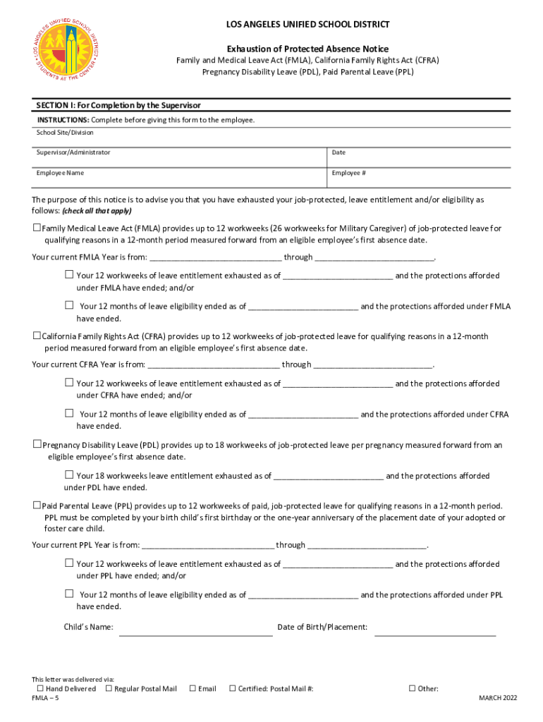 Fillable Online Family and Medical Leave Act (FMLA), California Family ...