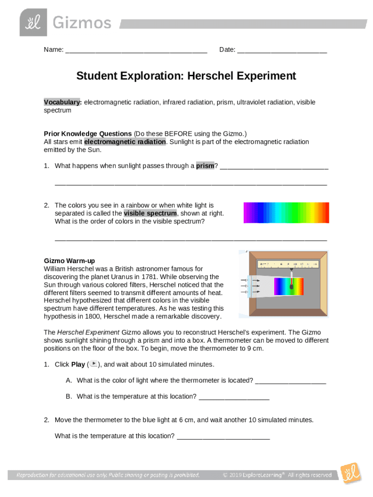 LIght and Optics Unit 1 - Student Exploration: Herschel ... Doc ...