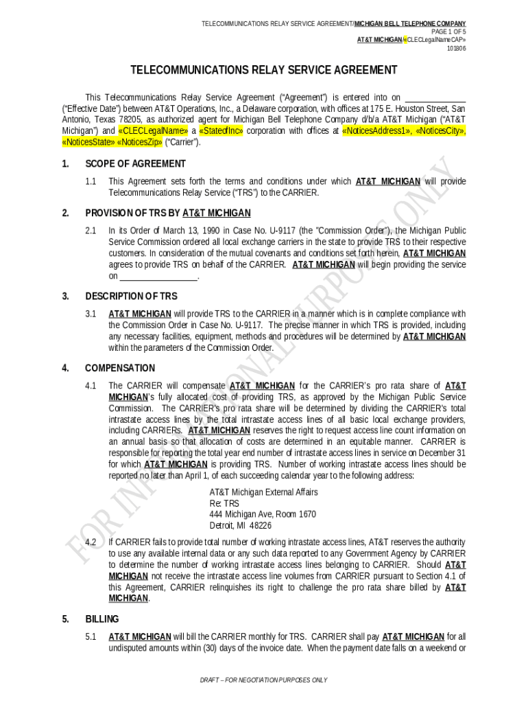 DUAL PARTY RELAY SERVICE AGREEMENT Doc Template | pdfFiller