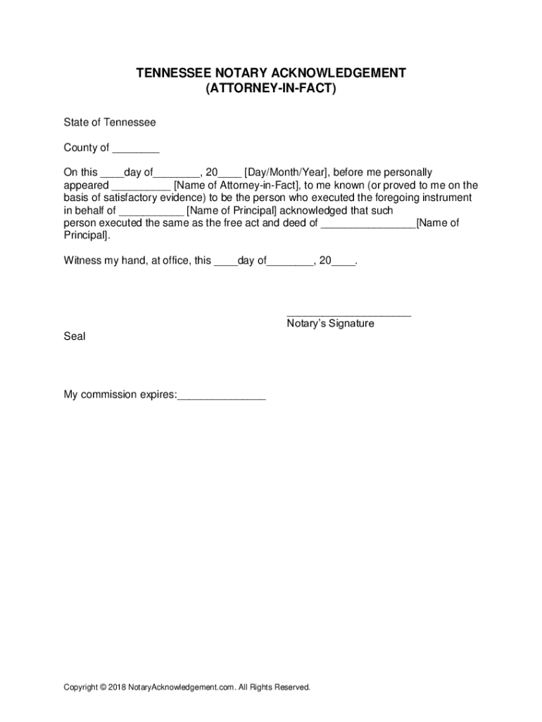 Fillable Online Tennessee Notary Acknowledgement - Attorney-in-Fact Fax ...