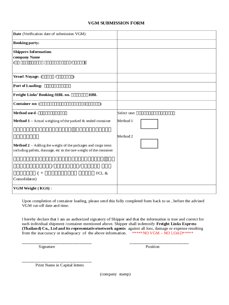 VGM Doc Template | pdfFiller