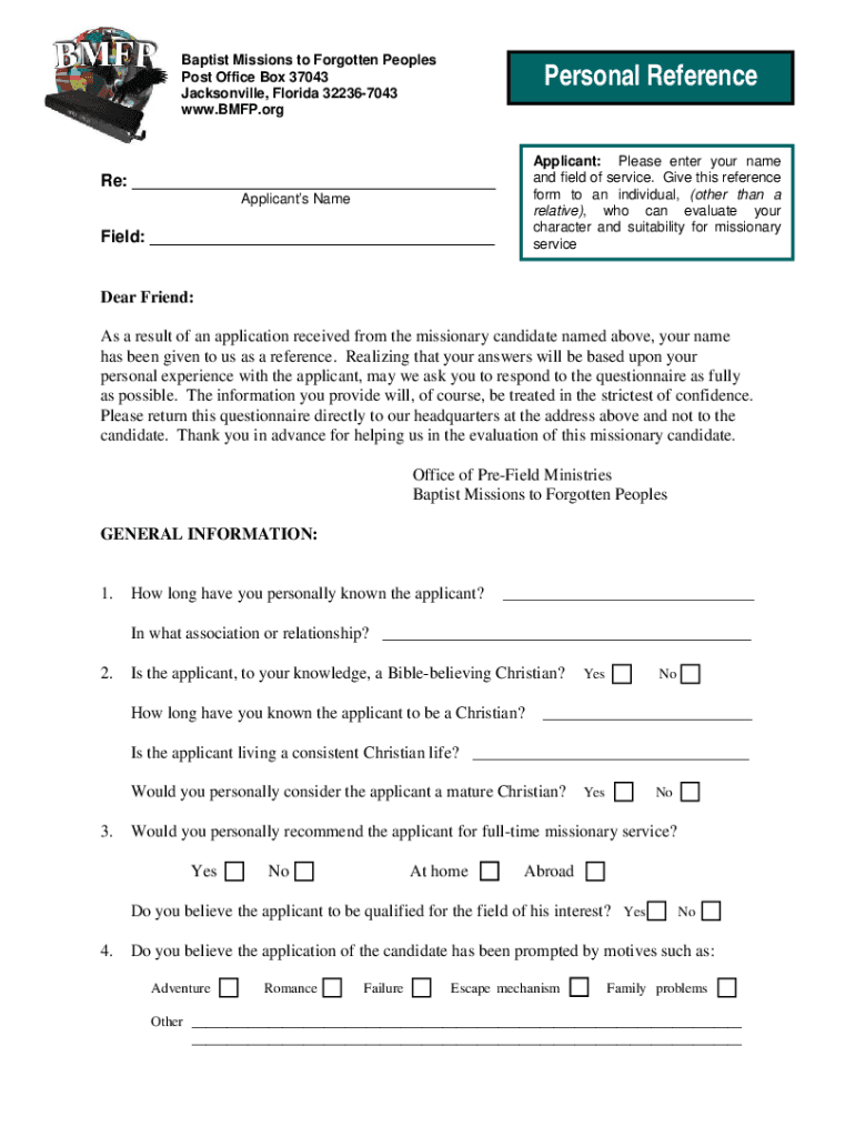Fillable Online Form, Personal Reference.doc Fax Email Print - pdfFiller