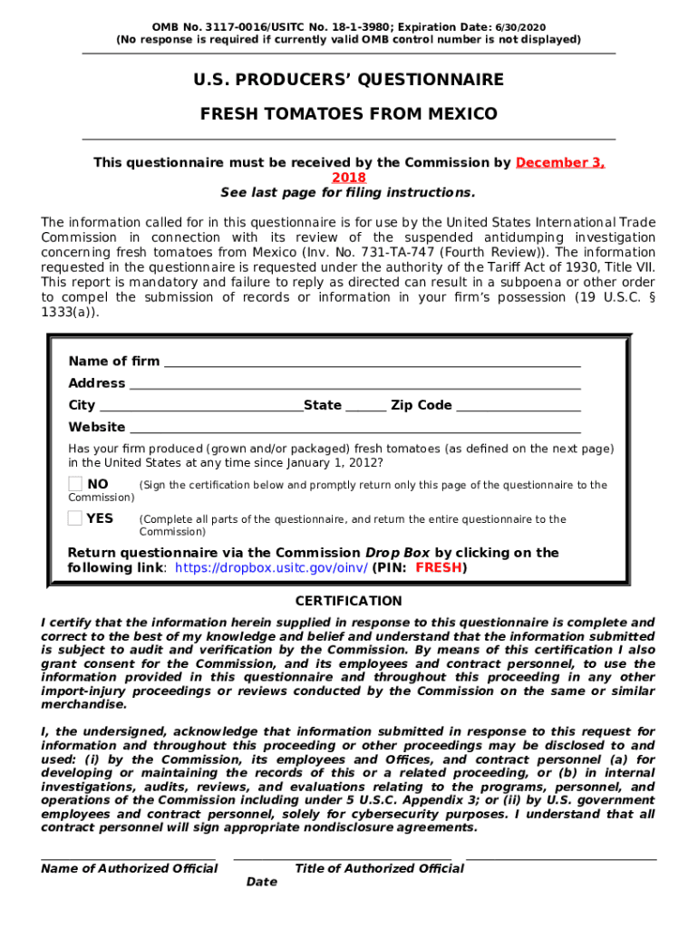 19-1-4065 US producers' questionnaire Doc Template | pdfFiller