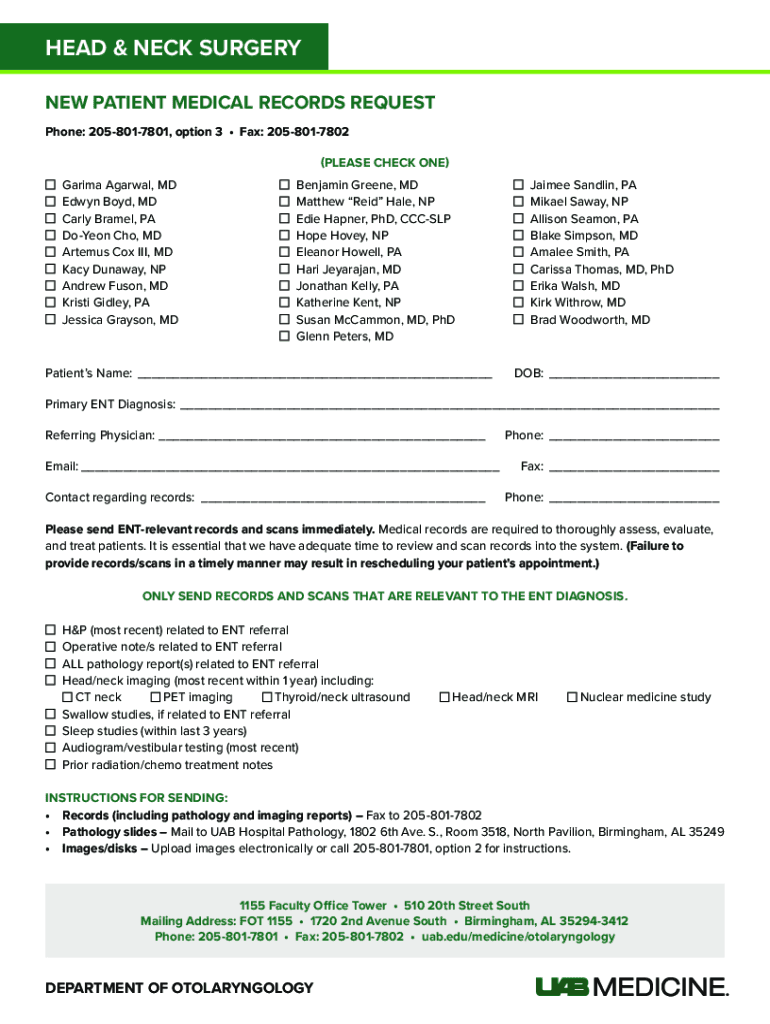 Fillable Online head & neck surgery - new patient medical records request Fax Email Print ...