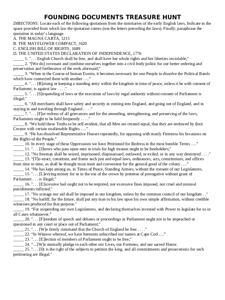 Copy of Founding Documents Treasure Hunt 12 .docx Doc Template | pdfFiller