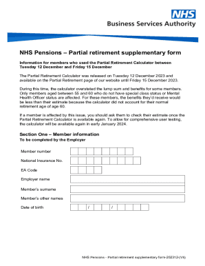 Fillable Online NHS Pensions - Partial retirement form Fax Email Print ...