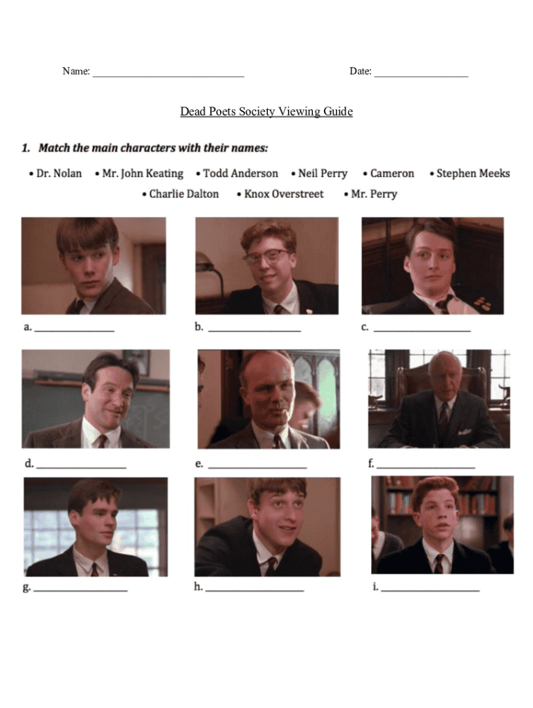 Dead Poets Society Four Pillars - Fill Online, Printable, Fillable ...