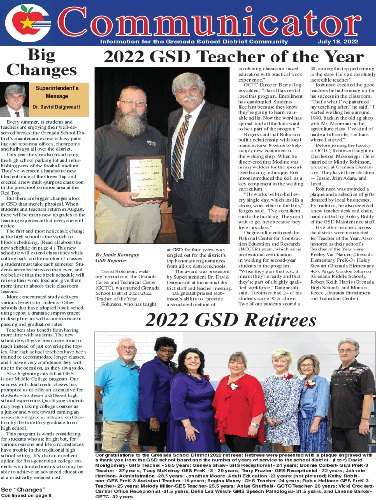 Fillable Online School Back in Session for Grenada School District Fax ...