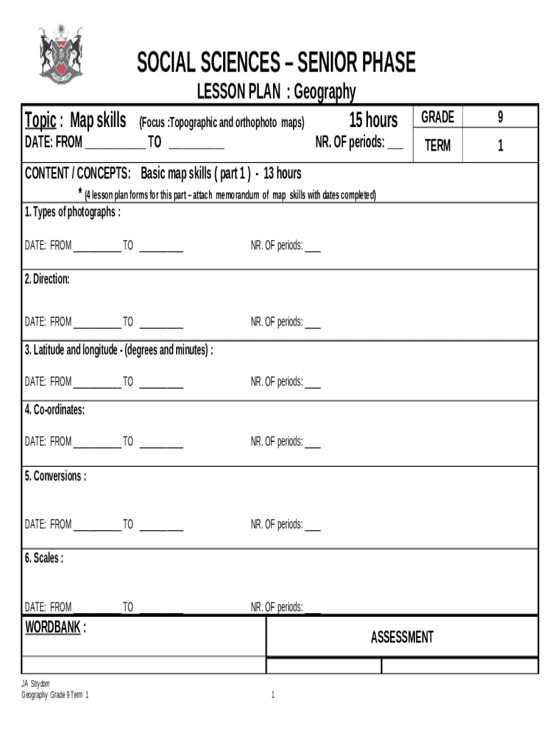 SOCIAL SCIENCESSENIOR PHASE LESSON PLAN Doc Template | pdfFiller