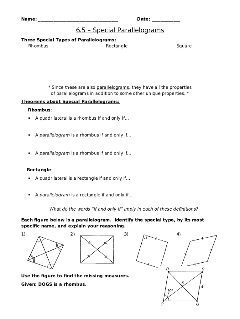 Special Parallelograms: Rhombus, Square & Rectangle Doc Template ...