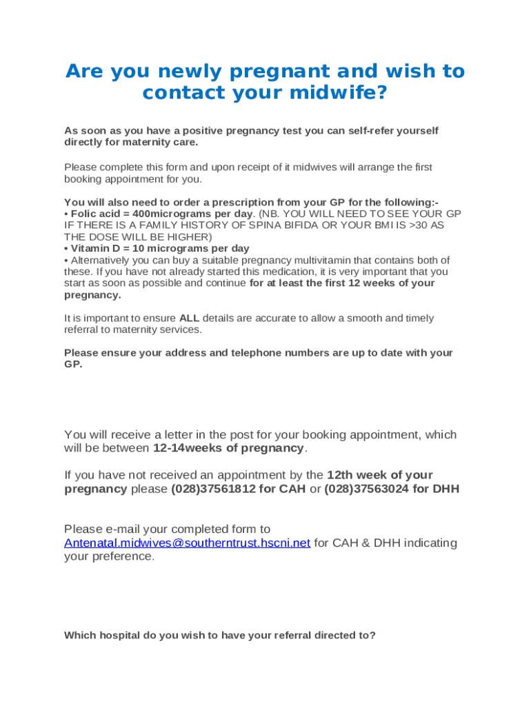 Self-Referral for Maternity Care in Antrim ... Doc Template | pdfFiller