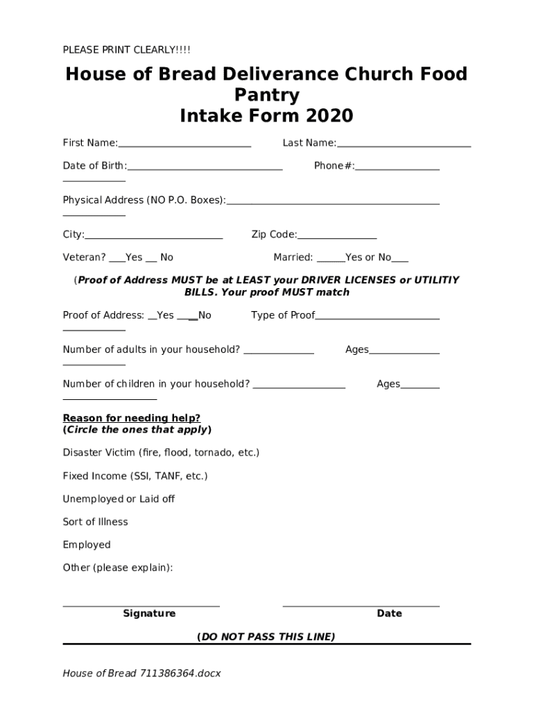 food intake - House of Bread Deliverance Church Doc Template | pdfFiller