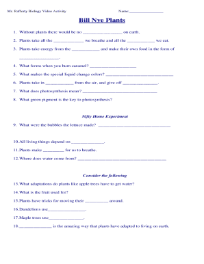 Fillable Online Bill nye - plants movie sheet Fax Email Print - pdfFiller