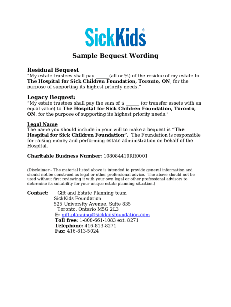sample-bequest-wording.doc - Toronto Doc Template | pdfFiller