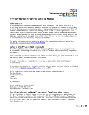 Privacy Notice / Fair Processing Notice - BOB ICB Doc Template | pdfFiller